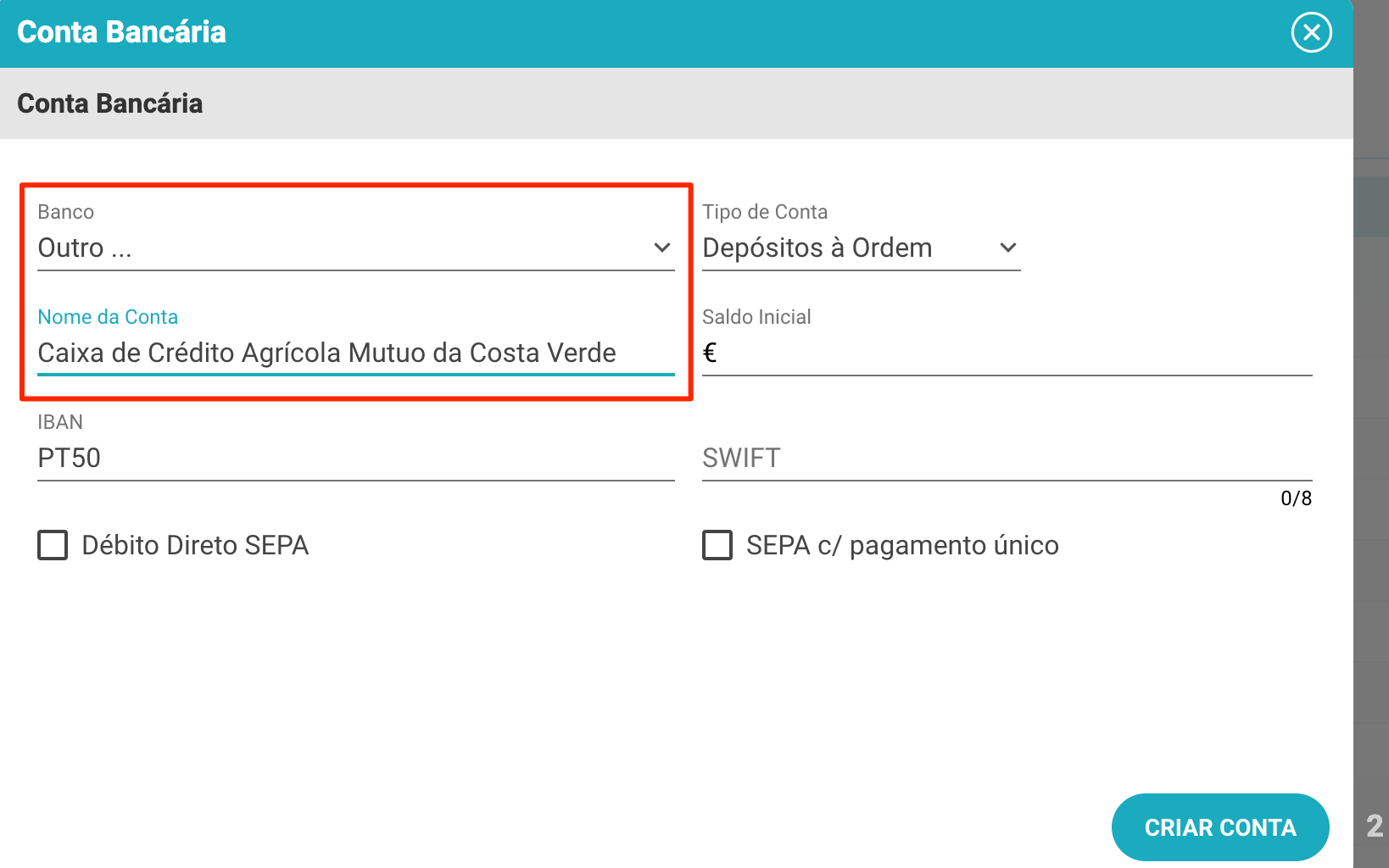 Contas bancárias - TOConline